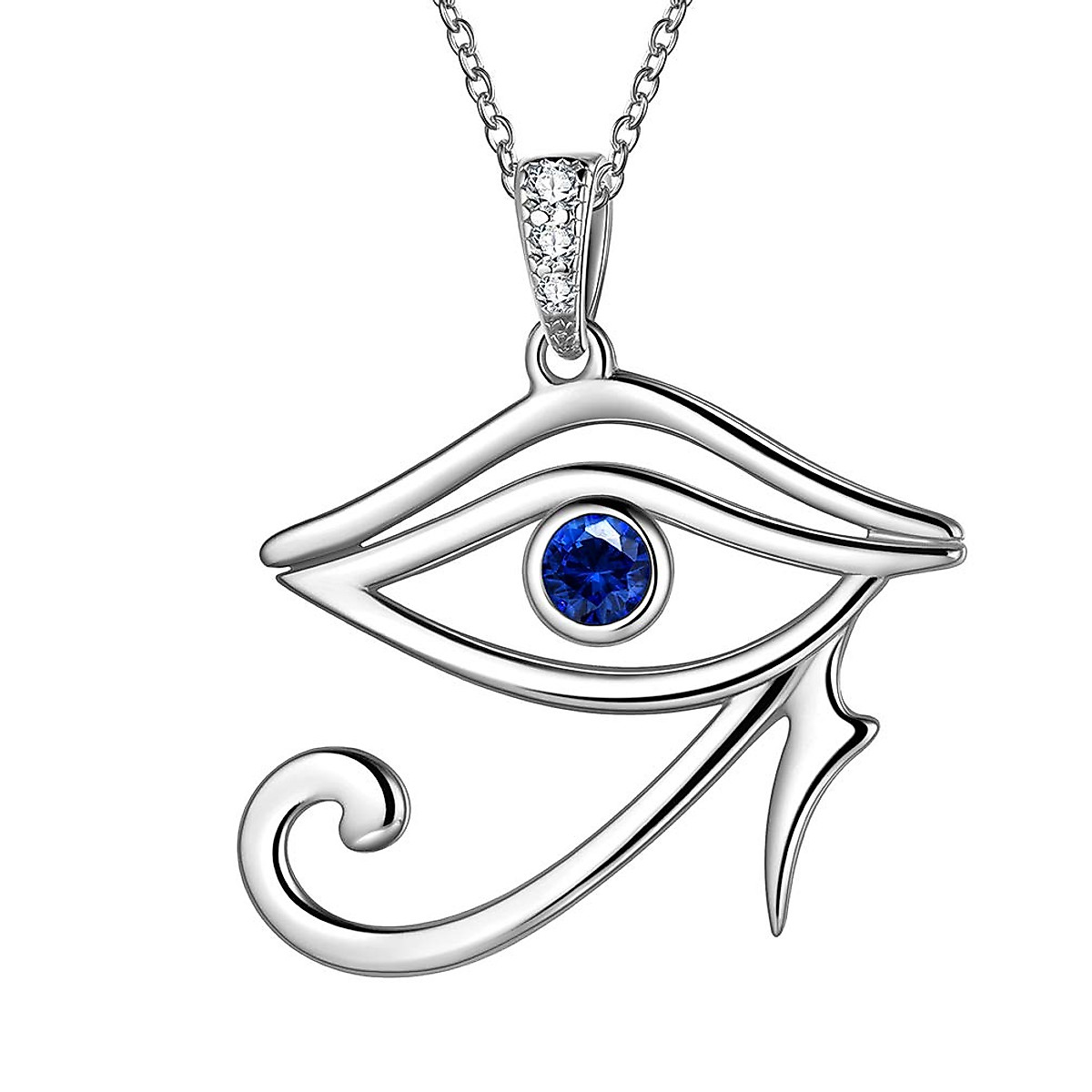 Ancient Egyptian Eye of Horus Necklace Blue Horus Eye of Ra Pendant Necklace for Women 925 Sterling Silver Third Eye Symbol of Protection Necklace Royal Power Amulet Jewelry Gifts for Christmas FP11W