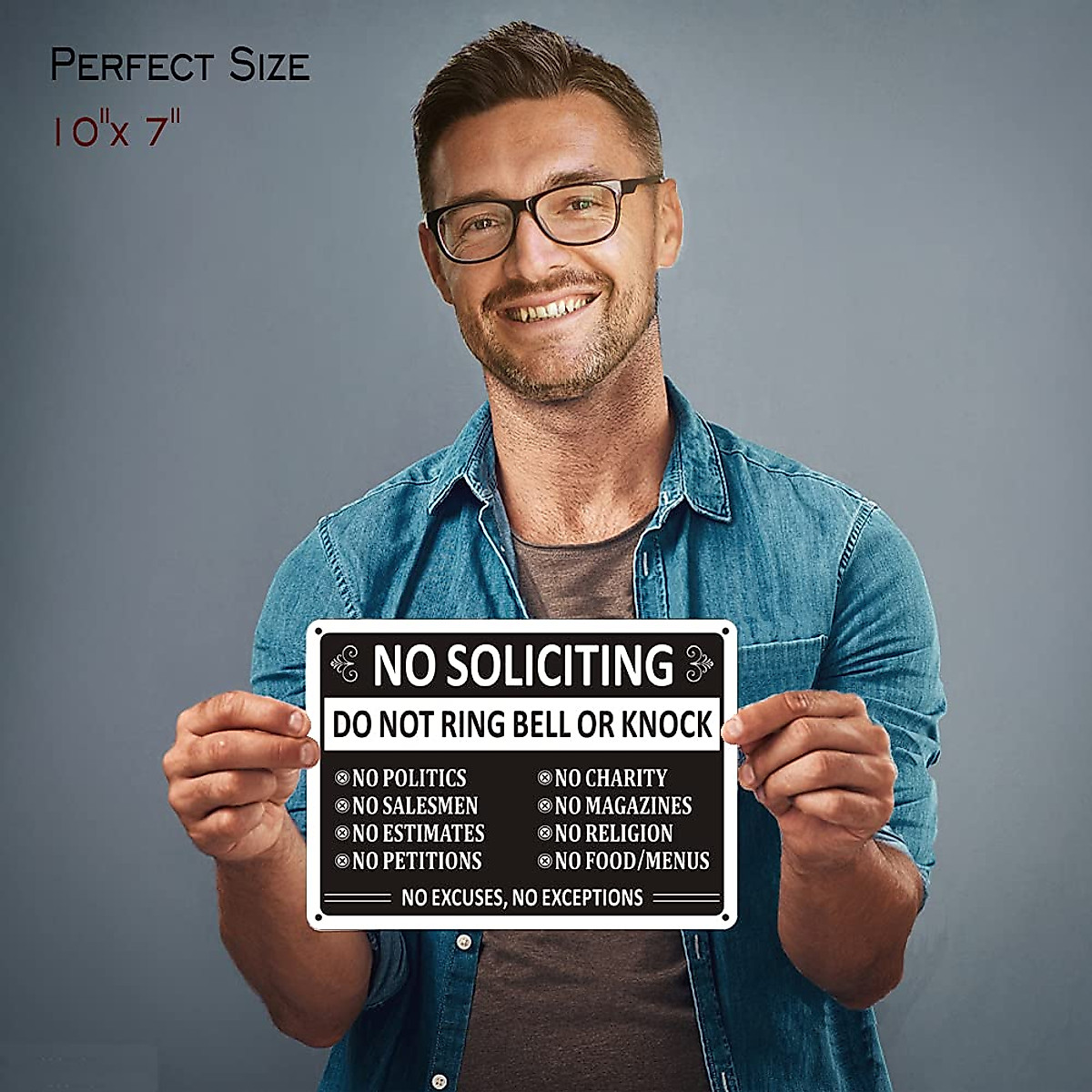 No Soliciting Sign for House (2 Pack), Metal Do Not Ring Bell Sign, Aluminum No Soliciting Signs for Home, No Solicitation Sign for Door, No Salesmen Sign, No Solicitors Sign, Weather Proof, Rust Free (10" x 7")