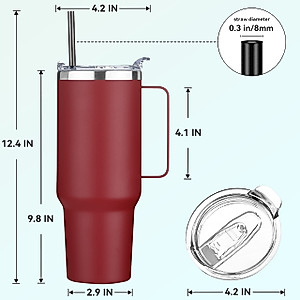 HASLE OUTFITTERS 40 oz Stainless Steel Tumbler with Handle, Vacuum Insulated Tumblers Bulk, Reusable Double Wall Travel Coffee Mug, Durable Powder Coated Water Bottles(Wine Red, 1)