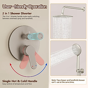 Gabrylly Shower System Brushed Nickel, Slide Bar Shower Faucet Set with High Pressure 10" Rain Shower head and 5-Setting Handheld Shower Combo Set, Shower Valve with Trim and Diverter