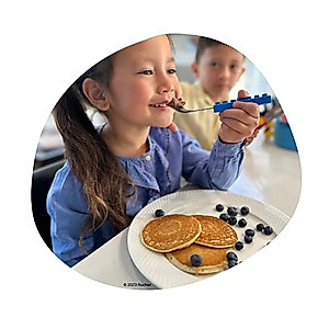 Rucher Interlocking Brick Utensils for Children. 3-Piece Fun Interlocking Block Set of Spoon Fork and Knife. Stainless Steel Toy Silverware Set for Home, Lunch Box, Travel or Birthday.