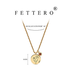 Fettero Birth Flower Necklace Gold Coin Stamp Dafodil Pendant Birthstone Aquamarine Month March 18K Gold Vacuum Plated Dainty 2MM Twist Rope Chain Simple Personalized Jewelry for Women