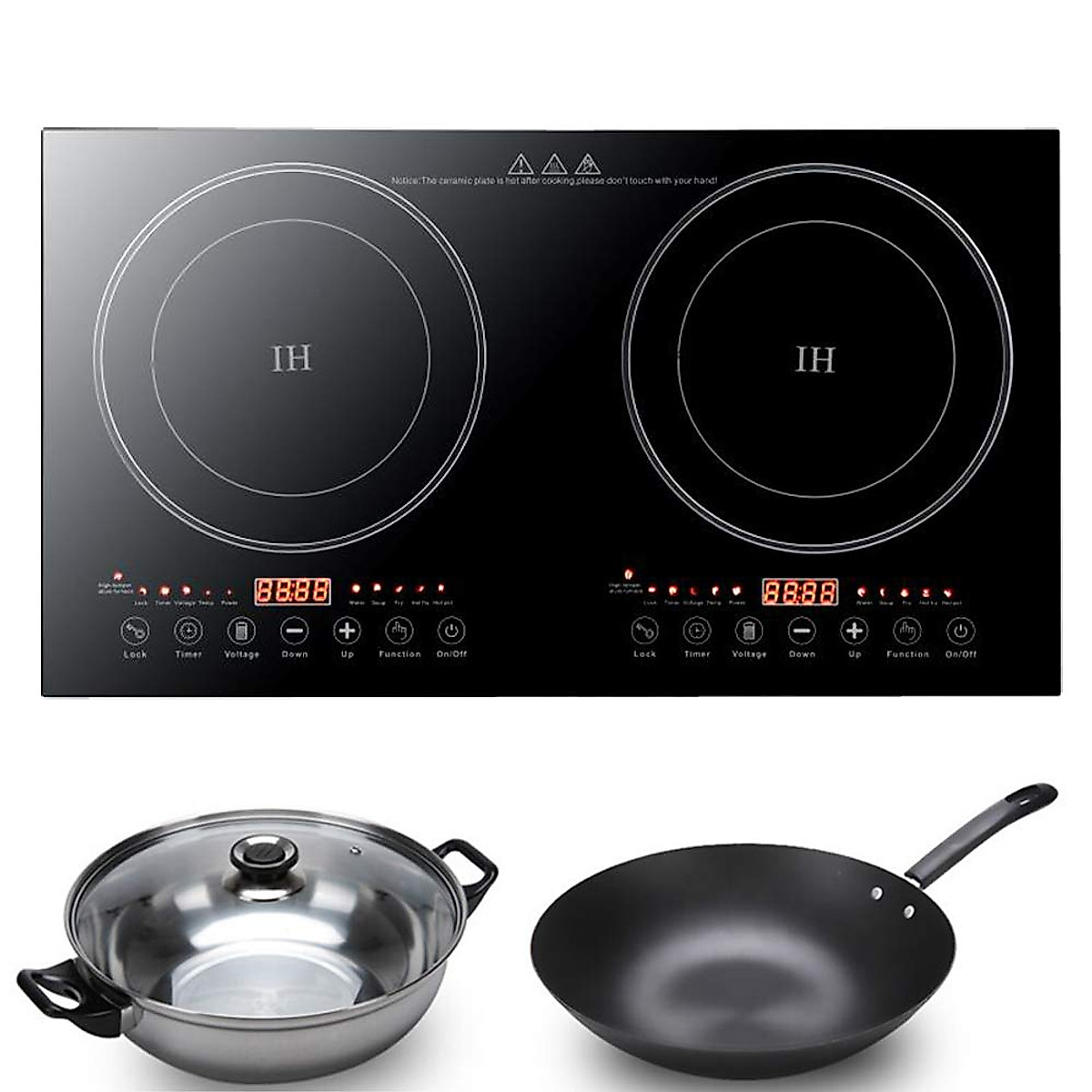 DOONARCES 110V Dual Induction Cooktop Portable Electric Induction Cooker Double Built-in Burners Countertop with 8 Firepower&Time Temp. Control for Kitchen Camping (1200W+1200W/Dual Induction)