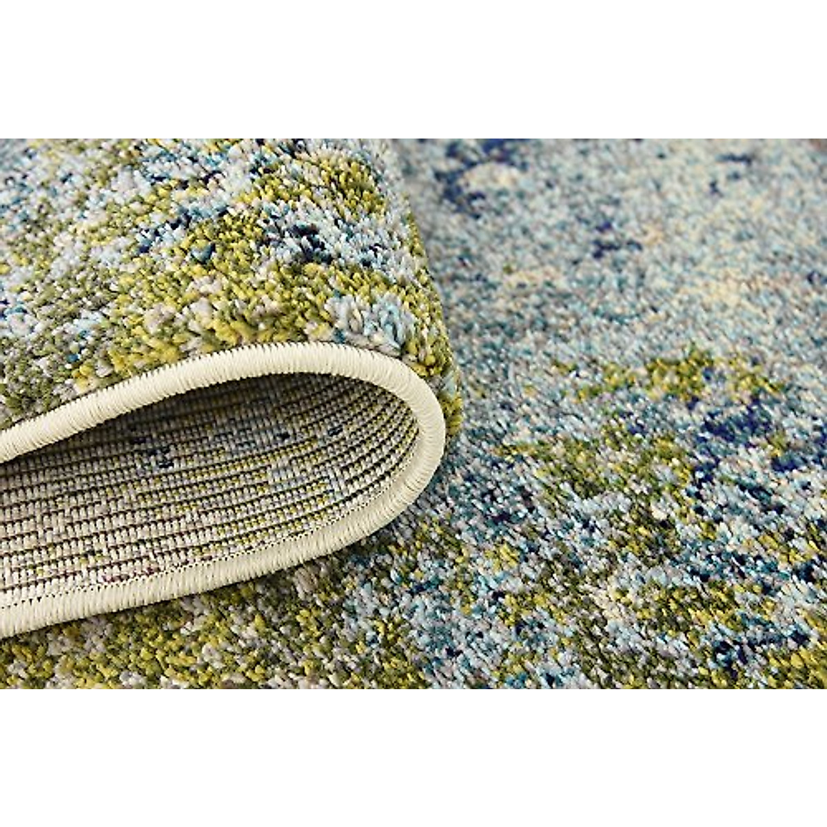 Unique Loom Estrella Collection Abstract, Modern, Light Colors, Distressed Area Rug, 2 ft x 7 ft, Blue/Beige