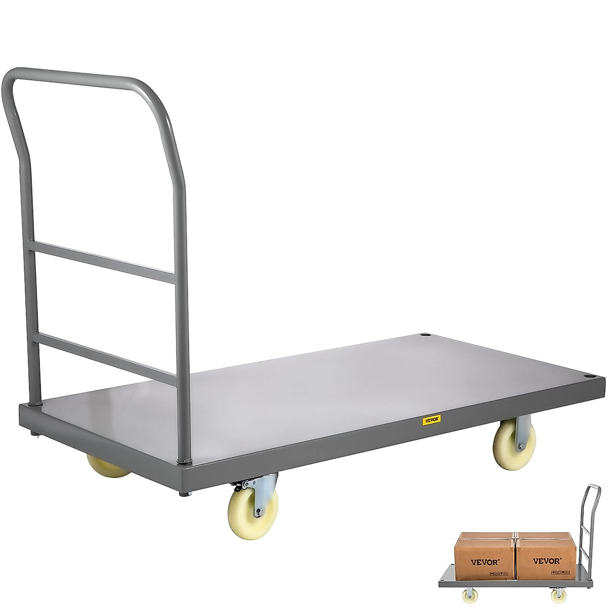 VEVOR Heavy-Duty Platform Truck, 2000 LBS Steel Flatbed Cart, 47" L x 24" W x 32" H Flat Dolly, Hand Trucks with 5" Nylon Casters, Movable Utility Push Carts for Luggage Moving, Shopping