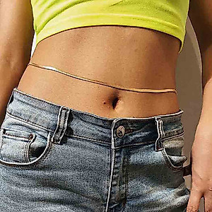 Bomine Flat Snake Waist Belly Chains Dress Shiny Sexy Bikini Body Chains Body Jewelry Nightclub Beach for Women and Girls (Gold), Free sizes