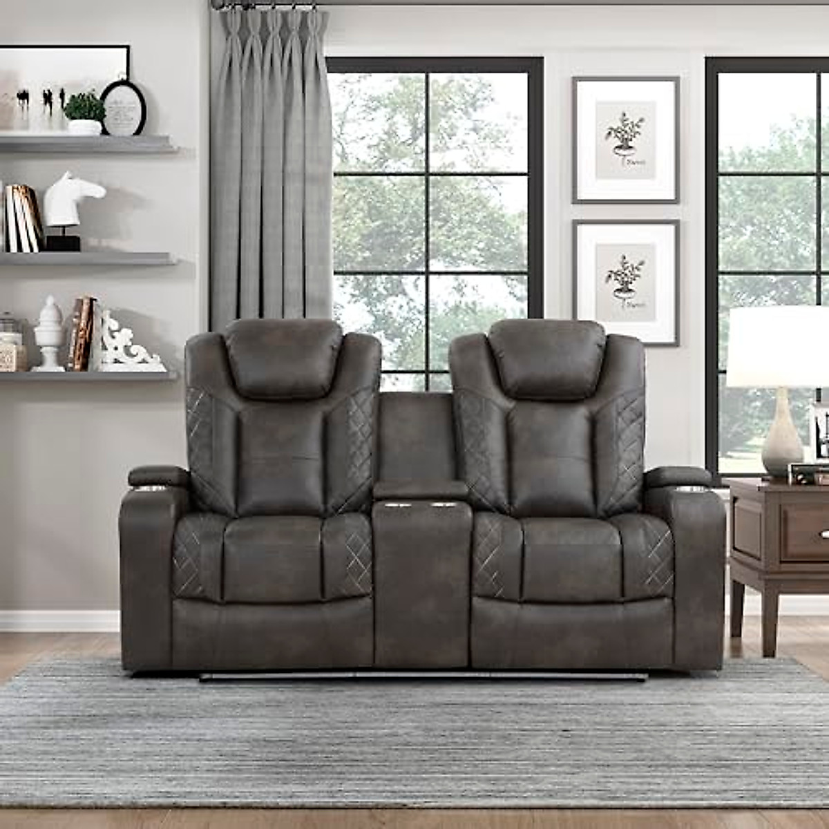 Lexicon 72" Power Reclining Sleeper Sofa Couch with USB Ports, Home Theater Power Reclining Loveseat with Cup Holders, Power Recliner Couch for Living Room, Bedroom, Office, Apartment, Brownish Gray