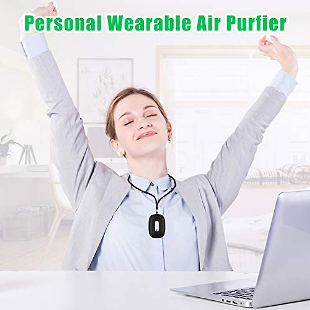 WOOLALA Nylon Lanyard Mini Necklace Ions Generator Wearable Necklace USB Rechargeable for Office/Travel/Crowded Place