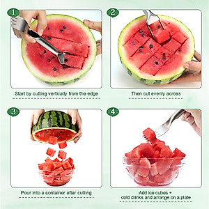 2-in-1 Stainless Steel Watermelon Slicer,Watermelon Fork Slicer Cutter,Portable Dual Head Cube Watermelon Slicer Knife,Fruit Forks Slicer Tool for Family Parties Camping Kitchen Gadget (2PCS)