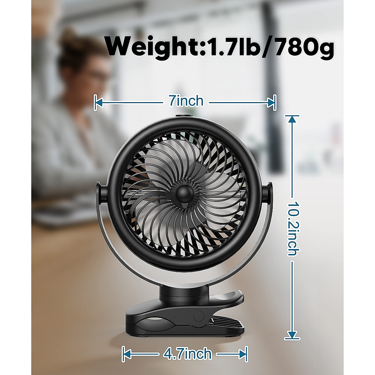 TYZU 7 Inch Portable Fan, Misting Fan, 4000 mAh Battery Operated Fan, Outdoor Misting Fan With 2 Mist Modes & 4 Speeds, 130ml Tank, 360° Rotatable, Clip on fan For Outside Camping Stroller Golf Cart