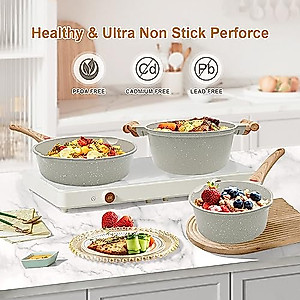 Bobikuke 10 Pcs Nonstick Cookware Set, Non Stick Pots and Pans Set with Lid, Kitchen Cookware Sets for Cooking with Cool Handle, Compatible with All Stovetops, PFOA free (White)