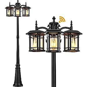 VIANIS Outdoor Lamp Post Light, Dusk to Dawn Triple-Head Waterproof Street Light, Black Pole Lights for Outside Aluminum Anti-Rust, Led Lantern Lamp Fixture for Backyard Driveway Garden Patio Décor