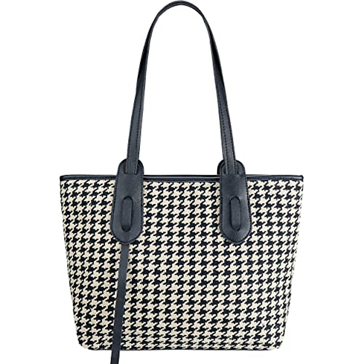 Whale Power Tote Bag for Women Houndstooth Shoulder Handbags Medium Size Purses with Zipper Black