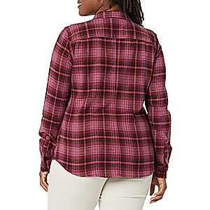 Goodthreads Women's Brushed Flannel Drop-Shoulder Long-Sleeve Shirt, Burgundy Pink Scottish Plaid, Small