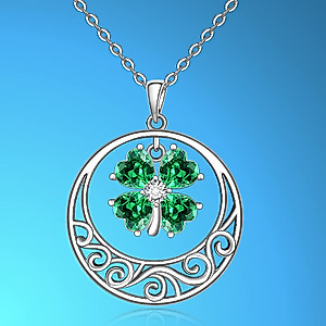 Talonior St Patricks Day Necklace Shamrock Necklace for Women 4 Leaf Clover Pendant Irish Shamrock Sterling Silver Filigree Cubic Zirconia Green Good Lucky Clover Jewelry Gifts
