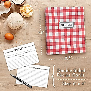 3 Ring Binder Set Plaid, Recipe Notebook with 50 Recipe Cards 4x6, Recipe Organizer Full Page Dividers and Plastic Page Covers, Recipe Book for Own Recipes Binder, Recipe Binder Kit