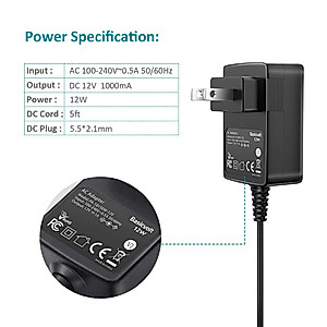 12V Power Supply AC Adapter DC 12 V Power Cord Universal Power Adapter 12Volt Charger Compatible with 1000mA 900mA 800mA 700mA 600mA 500mA 400mA 300mA 200mA 100mA Electronics