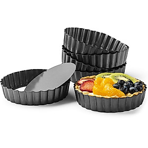 Gourmia GPA9375 Mini Tart Pans with Removable Bottom - 6 Pack, 5” Diameter, 1” Depth – 100% PFOA free Non Stick Carbon Steel - Miniature Molds For Pies, Cheese Cakes, Desserts, Quiche pan and More