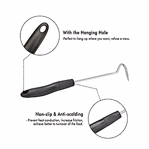 Skyflame 12-inch Food Flipper, Stainless Steel BBQ Meat Turner Hook for Turning Bacon Steak Meat Vegetables Sausage Fish and More - Replaces Grill Spatula Tongs & BBQ Fork