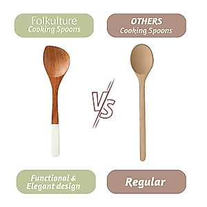 Folkulture Wooden Spoons for Cooking or Cooking Utensils Set, Set of 6 Wooden Cooking Spoons for Kitchen, Non-Stick Cookware Set or Wooden Spoon Set with Spurtle,Fork, Spatula and Strainer (White)