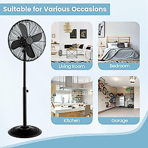 ARLIME Pedestal Fan, 16 Inch Oscillating Fan w/ 3 Speeds & Adjustable Height, 75° Oscillation & 20° Tilt, Heavy Duty Metal Aluminum Blades, Standing Fan for Bedroom, Home Office, Garage (Copper)