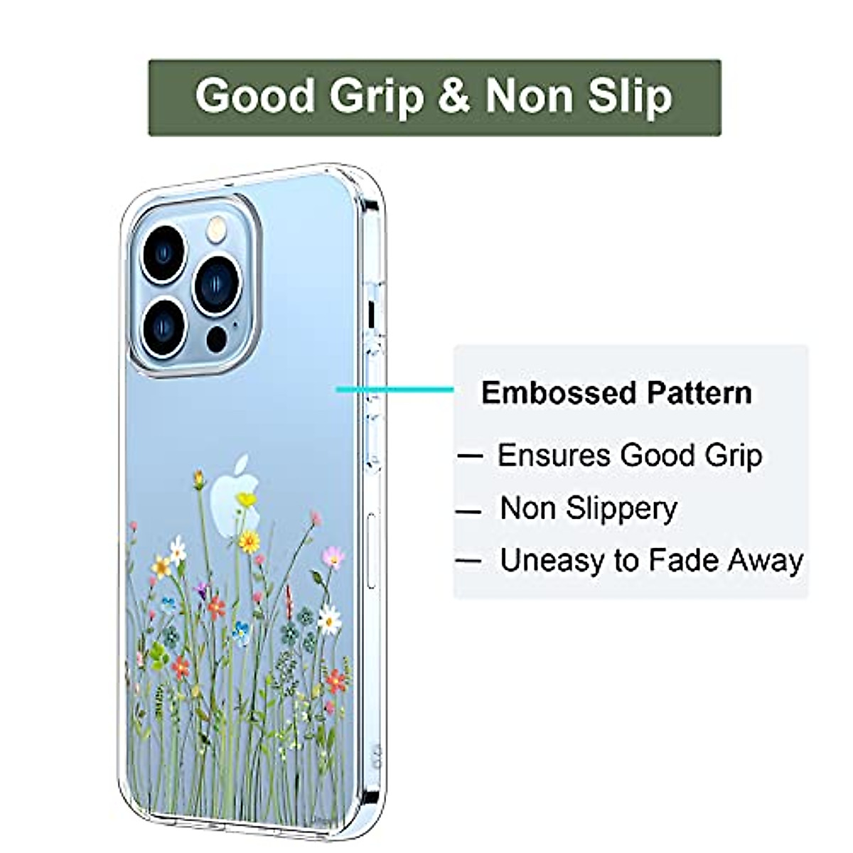 Unov Case Compatible with iPhone 13 Pro Case Clear with Design Embossed Floral Pattern Soft TPU Bumper Slim Protective 6.1 Inch (Flower Bouquet)