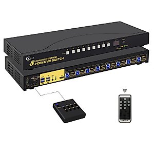 CKLau 8 Port USB 3.0 Rack Mount HDMI KVM Switch 4K60Hz with Audio, 2 pcs USB 3.0 Hub, and Cables Supports Keyboard Mouse Switching