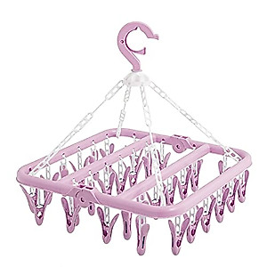LOCKISH Foldable Laundry Hanger with 32 Clips，Sock Hanger Drying Rack,Laundry Clothespin Drying Rack for Socks Underwear Bras Scarf(Pink)
