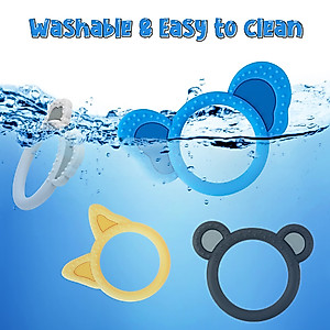 GROBRO7 4Pcs Silicone Baby Teether Toy Elephant Dog Koala Monkey Shape Teeth Relief Toys Infants Teething Chewing Ring Sensory Oral Chew Tools for Newborn Babies Shower Birthday Christmas Gift