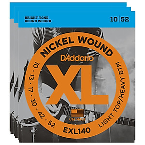 3 Sets of D'Addario EXL140 Nickel Wound Electric Guitar Strings, Light Top/Heavy