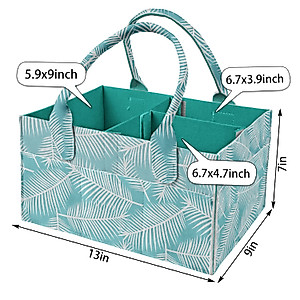 Felt Baby Diaper Caddy Organizer - Changing Table and Car Organizer for Diapers and Baby Wipes, Gift Registry For Baby Shower, Nursery Storage Basket and Bin, Green Leaves