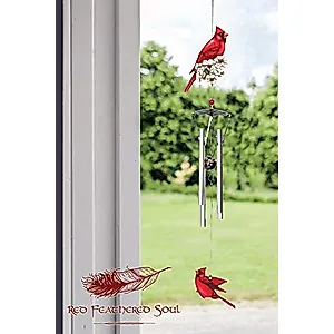 Lola Bella Gifts and Spoontiques Cardinal Wind Chime and Red Feathered Soul Poem Card Red Box Sympathy Grief Memorial Gift