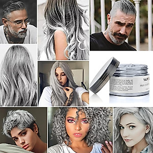 SOVONCARE Gray Temporary Hair Wax Color, Professional Styling Pomades Natural Hairstyle Clay for Men & Women Christmas Cosplay Date 4.23 oz (Sliver Gray)