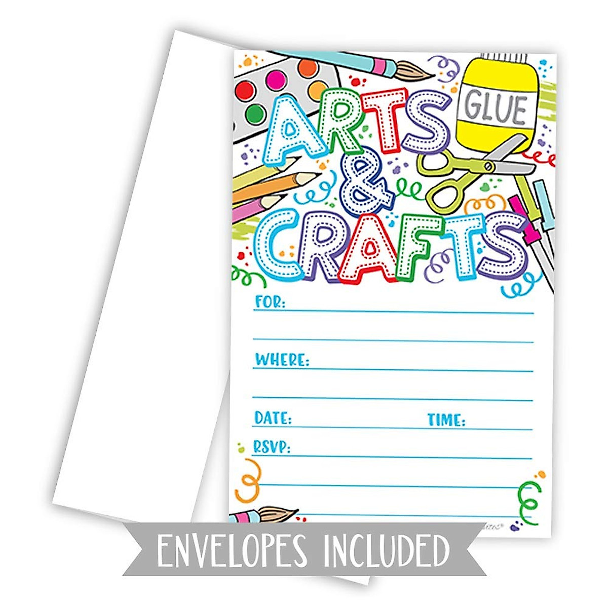 Arts & Crafts Invitations - Art Birthday Party - 4x6 Invites (20 Count) With Envelopes - Craft Party, Art Party or Paining Party Invitations