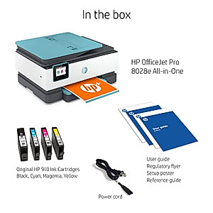 HP OfficeJet Pro 8028e All-in-One Wireless Color Inkjet Printer, Print Copy Scan Fax, Auto 2-Sided Printing, 20 ppm, 2.7" Color Touchscreen, Self-Healing Wi-Fi, W/MD Cable