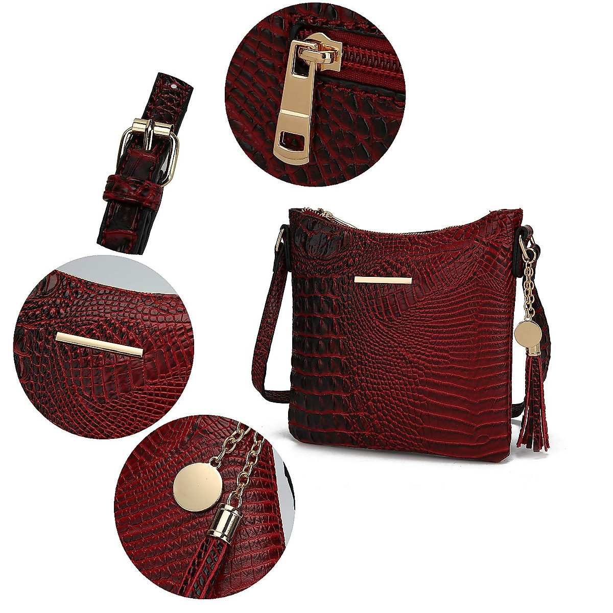 MKF Crossbody Bags for Women – PU Leather Pocketbook Handbag – Medium Side Messenger Purse, Shoulder Strap Black