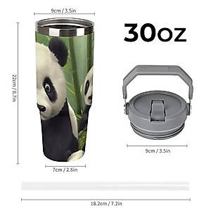 30oz Stainless Steel Insulated Tumbler with Flip Lid & Straw, Leakproof Travel Mug for Car, Cute Panda Double Wall Vacuum Thermal Coffee Cup with Handle, Spill-Proof Design for Hot/Cold Drinks