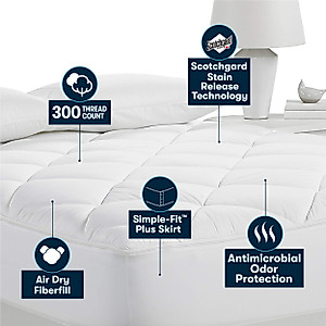 Serta Luxury Firm Fiber Fill Cooling Fitted Mattress Pad Cover, Cal King, White
