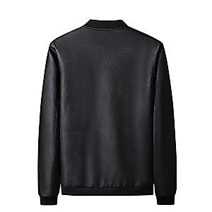 Maiyifu-GJ Men Stand Collar Leather Jacket Winter Warm Faux Leather Motorcycle Jackets Casual Pu Zip Up Bomber Biker Coat (Black,5X-Large)