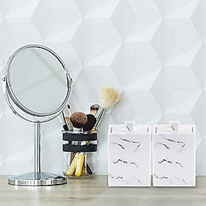 Sanbege 2 pcs Cotton Swab Holder with Lid, Resin Q-tips Container, Cotton Ball Canister for Vanity, Dresser Counter, Bathroom Sink Organizer (White Marble)