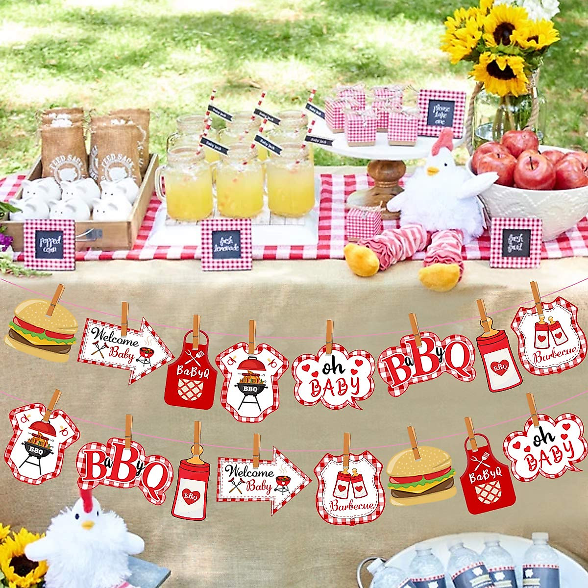 Kreatwow BBQ Baby Shower Centerpieces Baby Q Shower Decorations BBQ Table Toppers for Picnic Party Summer Barbecue Party Supplies 24 Pcs