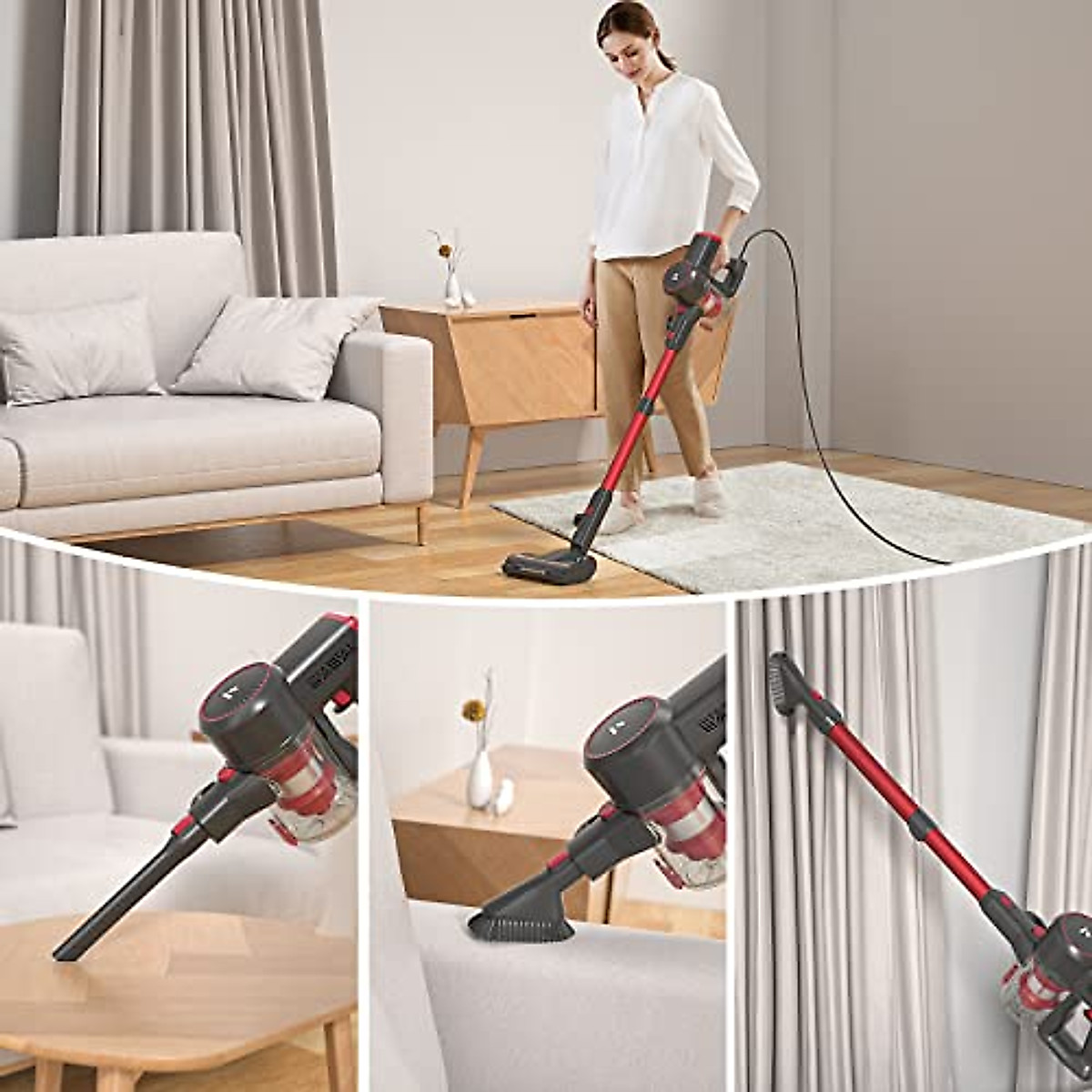 Corded Stick Vacuum Cleaner, 600W 20Kpa Stick Vacuum with Anti-Tangle Motorized Led Floor Brush 6-in-1 Self-Standing&Multi-Tool, Lightweight Handheld Vacuum for Hardwood Floor/Carpet/Pet Hair A300