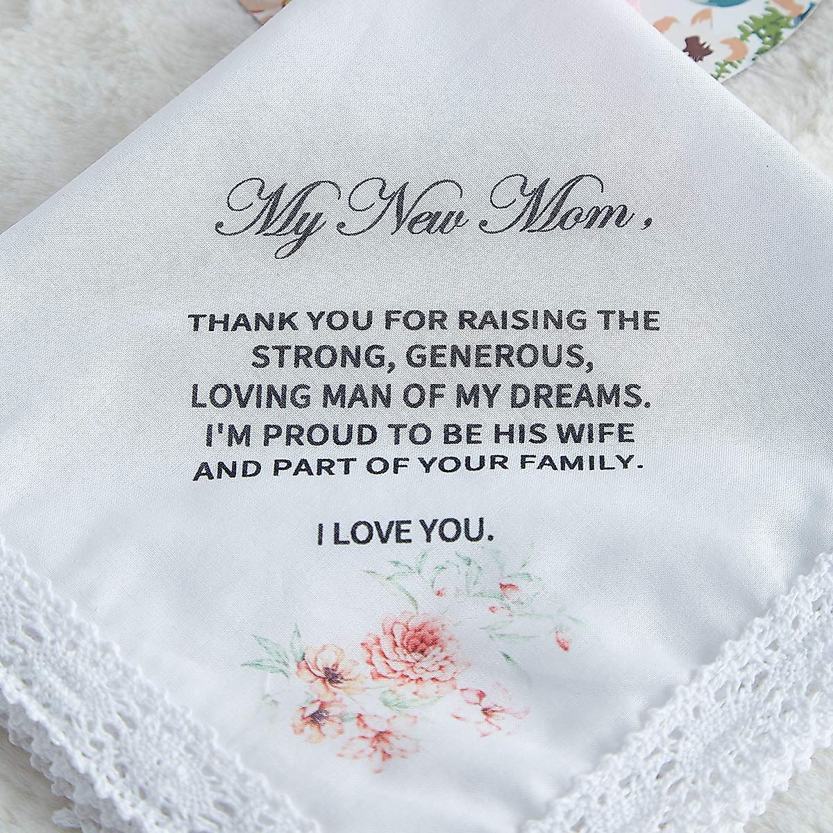 Udobuy Wedding Handkerchief Gift for Bride Groom Mom Dad Grandma Friends,Printed Wedding Hankies,Keepsake Hankie for Mother... (Mother of the Groom)