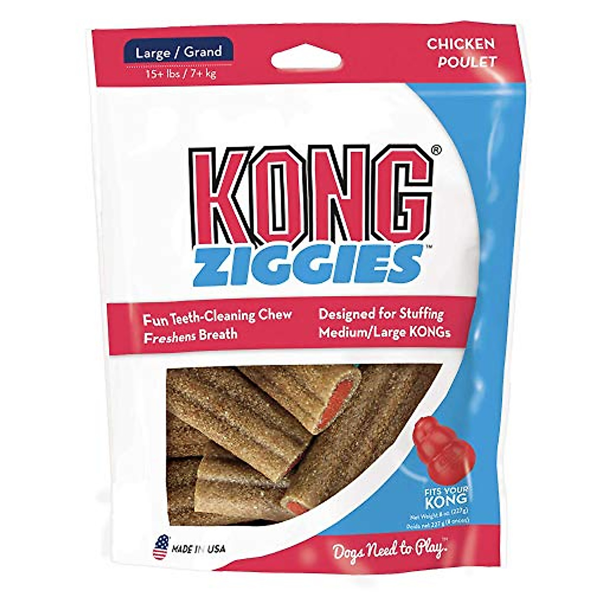 KONG - Ziggies - Teeth Cleaning Dog Treats for KONG Classic Rubber Toys - Chicken Flavor for Large Dogs (8 Ounce)