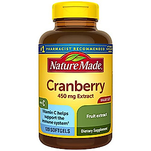 Nature Made Cranberry with Vitamin C, Dietary Supplement for Immune and Antioxidant Support, 120 Softgels, 60 Day Supply