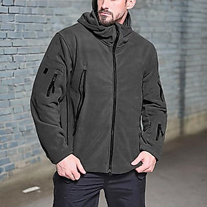 BIYLACLESEN Mens Warm Coat Military Coat Army Coat Hunting Hiking Coat Tactical Fleece Jacket Coat Zip Up Jackets Hoodie Fleece Gray S