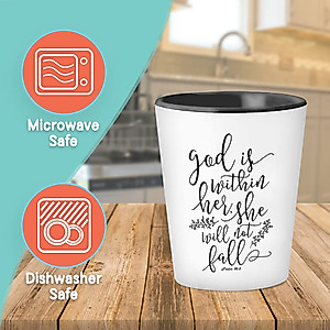 Bible Verse Shot Glass 1.5 oz, God Is Within Her She Will Not Fall Psalm 46:5 Bible Verses Art Christian Quote Religious Scripture Pastor, White