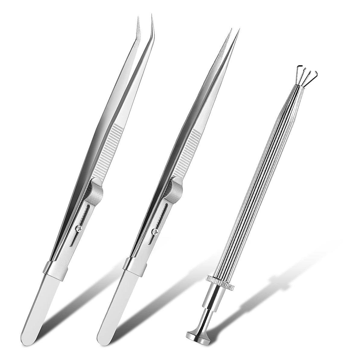 3 Pack Diamond Holder Pick up Tool Stainless Steel Tweezers Diamond Claw Tweezers Parts Beads Diamond Gems Prong Tweezer Grabber Stone Jewelry Locking Tweezers
