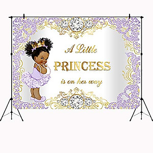 Aperturee Royal Princess Baby Shower Backdrop 7x5ft Little Girl Glitter Diamonds Purple Crown Photography Background Party Decorations Cake Table Banner Favors Photo Booth Studio Prop Supplies