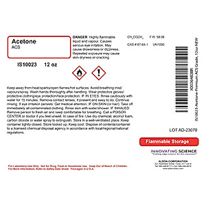 ALDON Innovating Science Anhydrous Acetone, 12oz - ACS Grade - 100% Acetone - Pure Acetone - The Curated Chemical Collection